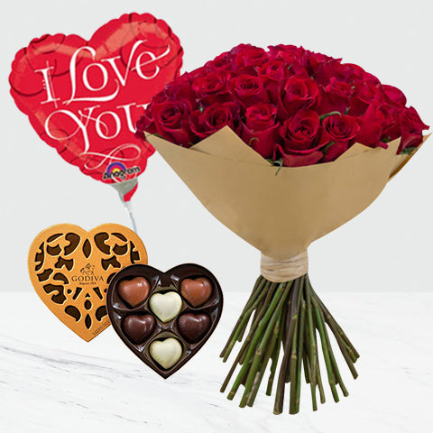 Adoring Love Bouquet with Godiva Chocolate and Balloon – BetterFlowers.ae